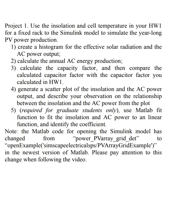 Solved Project 1. ﻿Use the insolation and cell temperature | Chegg.com