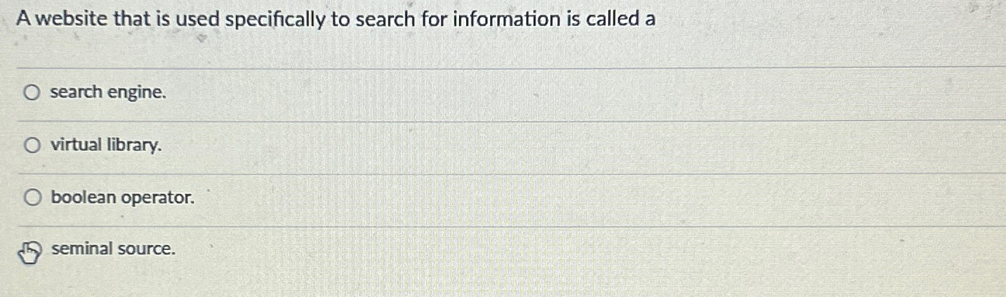 Solved A website that is used specifically to search for | Chegg.com