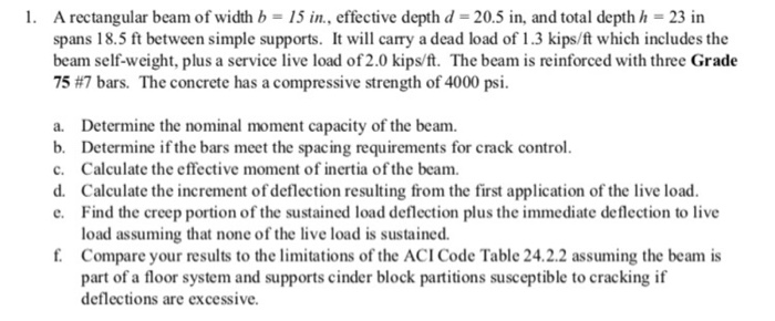 1. A rectangular beam of width b = 15 in., effective | Chegg.com