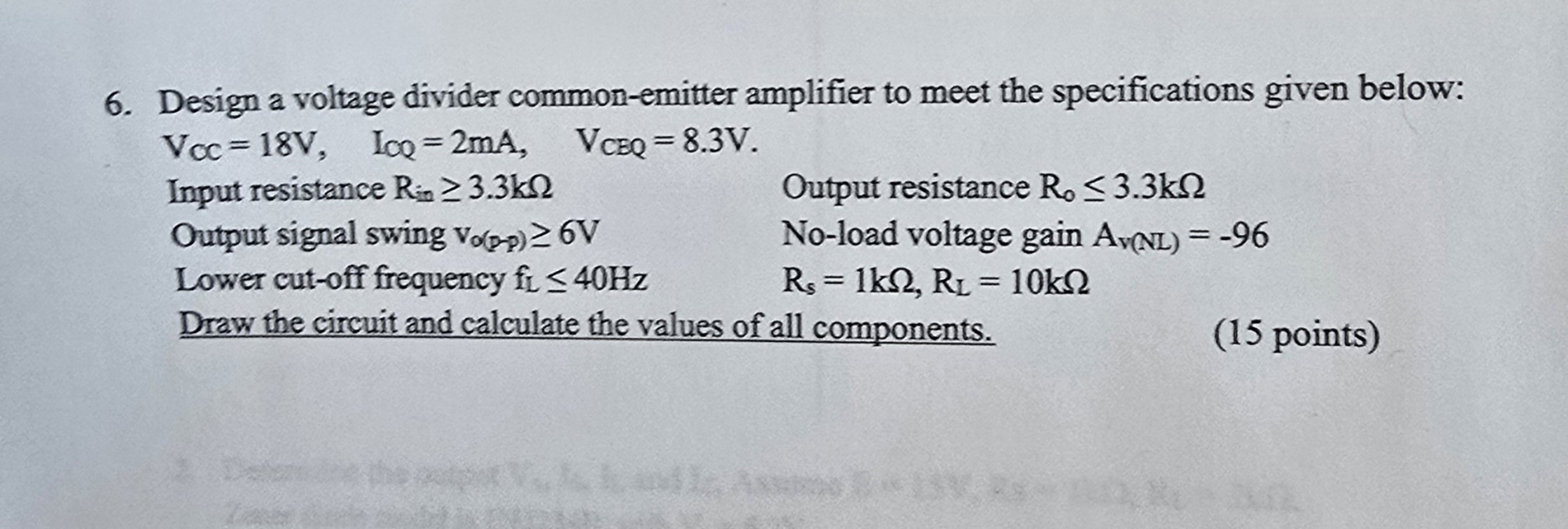 Solved Design a voltage divider common-emitter amplifier to | Chegg.com