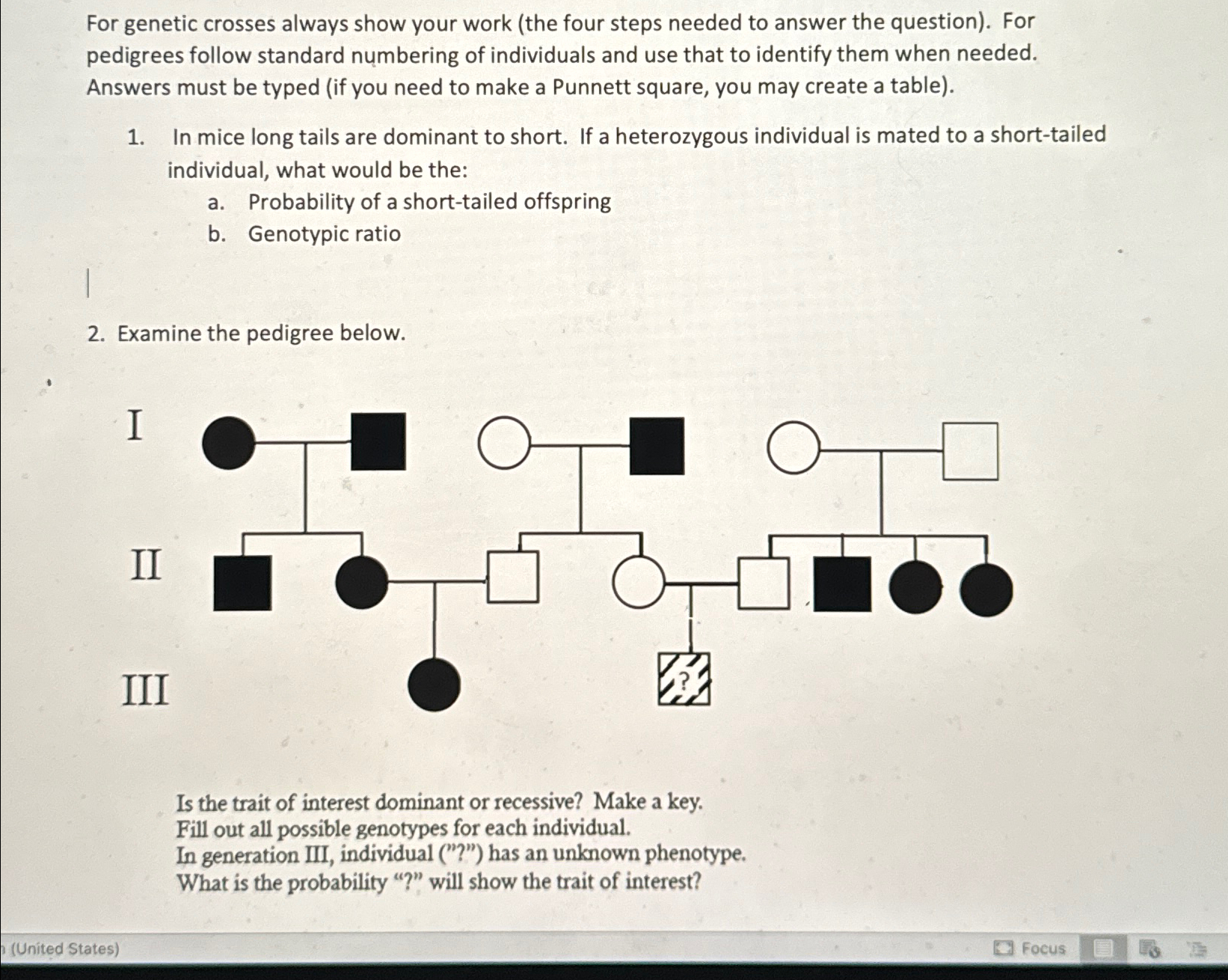 Solved For genetic crosses always show your work (the four | Chegg.com