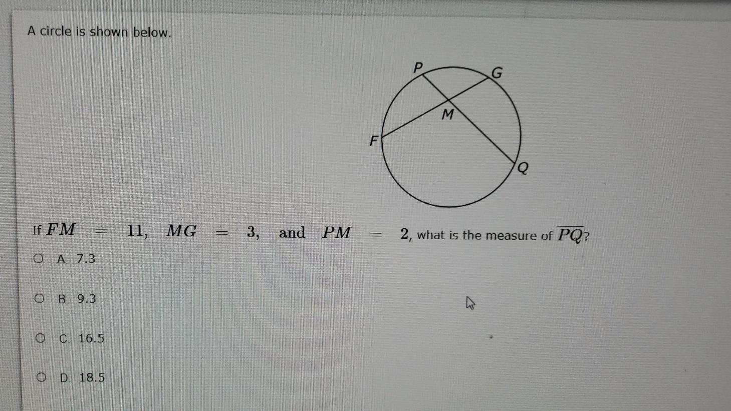 Solved A circle is shown below. M M If FM MG 3, and PM 2, | Chegg.com
