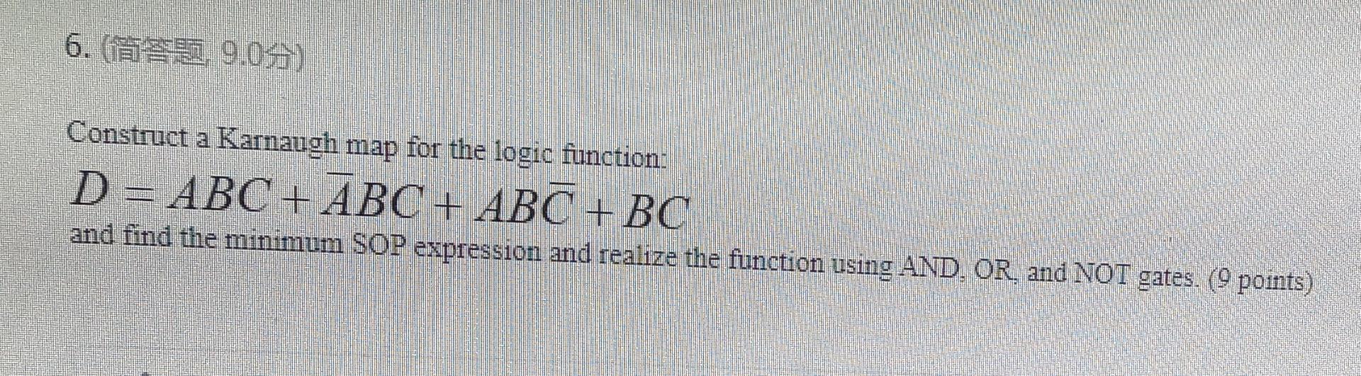 Solved 6. a 9.09) Construct a Karnaugh map for the logic | Chegg.com