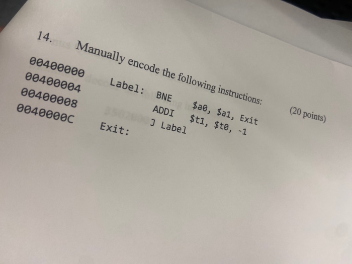 Solved 14. Manually encode the following instructions: | Chegg.com