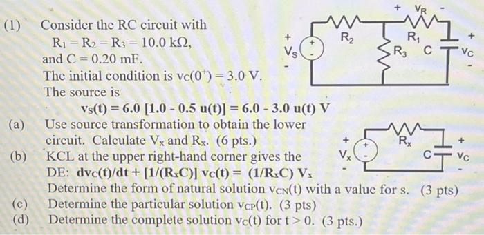 Solved (1) Consider the RC circuit with R1=R2=R3=10.0kΩ, | Chegg.com