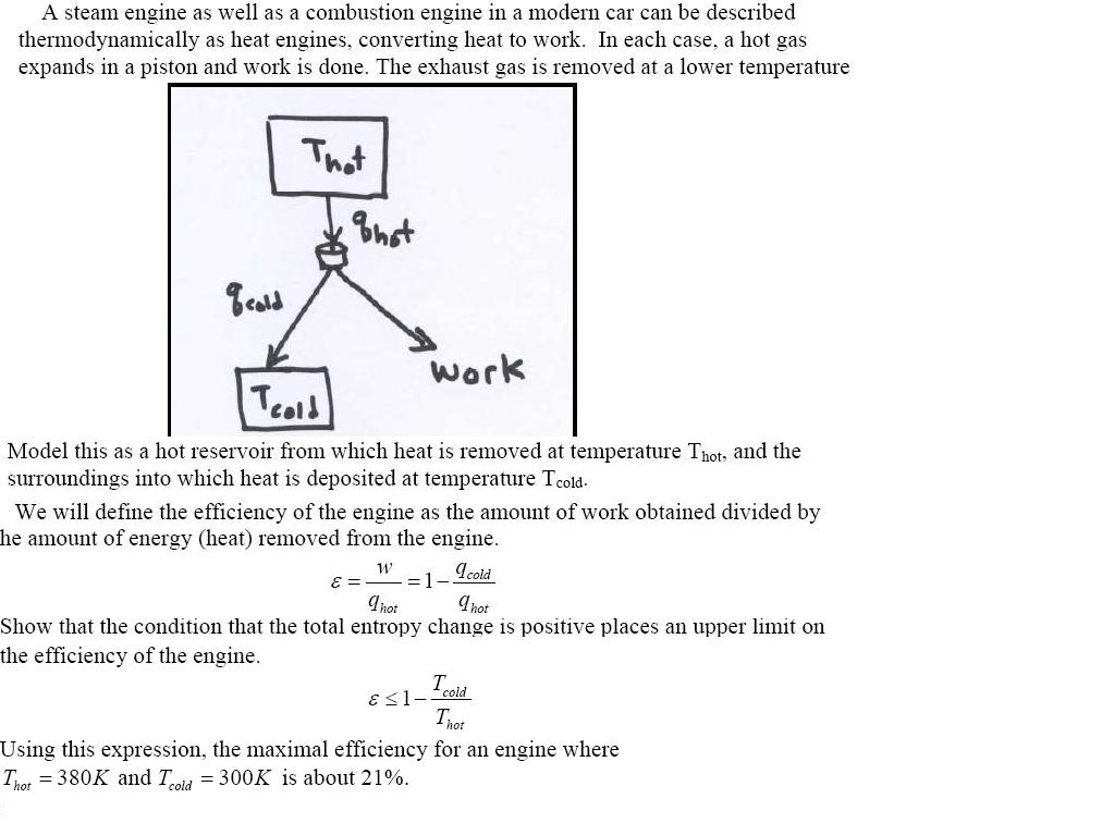 Solved A steam engine as well as a combustion engine in a | Chegg.com