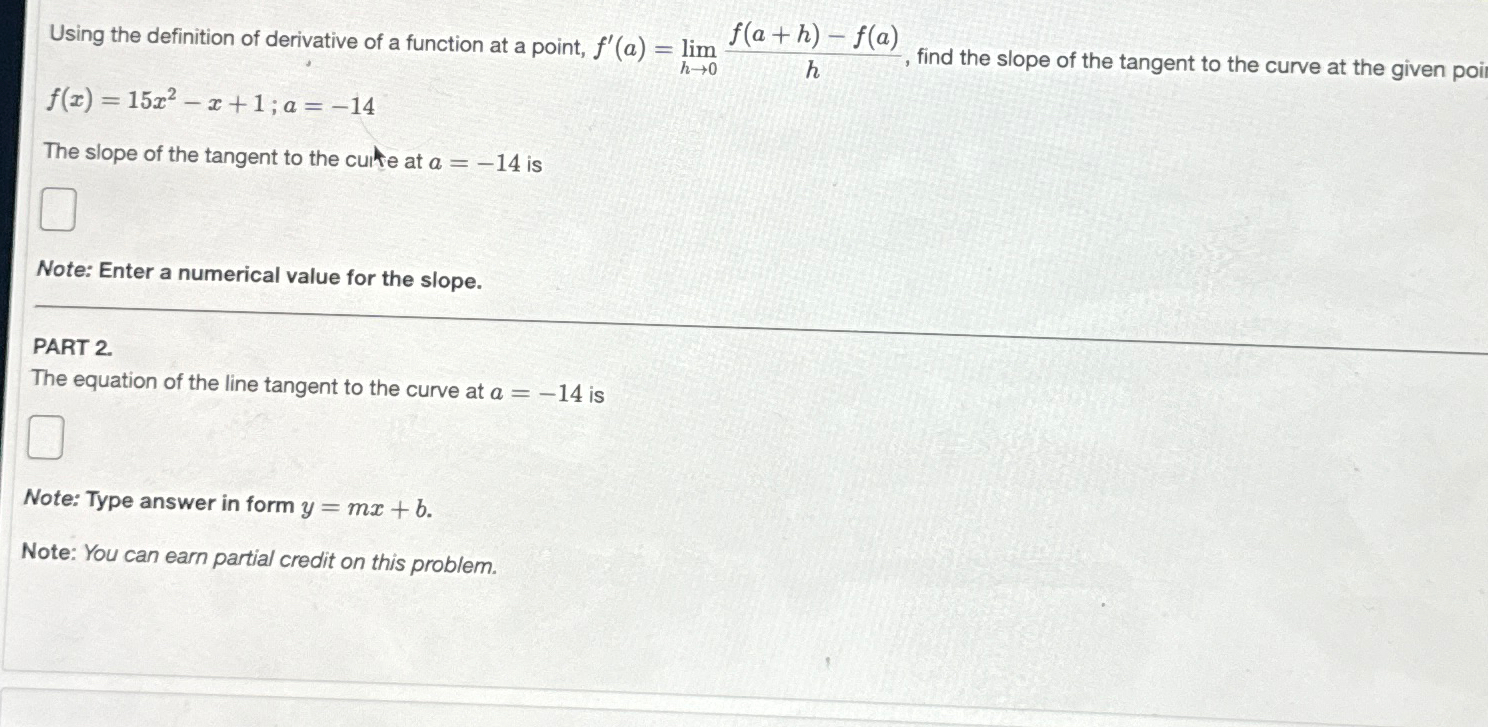 Solved Using the definition of derivative of a function at a | Chegg.com