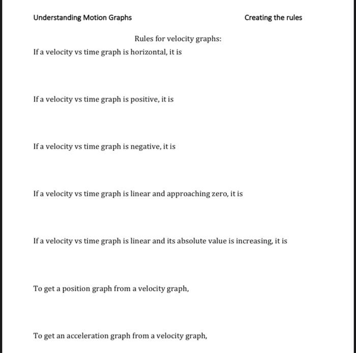 Solved Understanding Motion Graphs Creating the rules Rules | Chegg.com