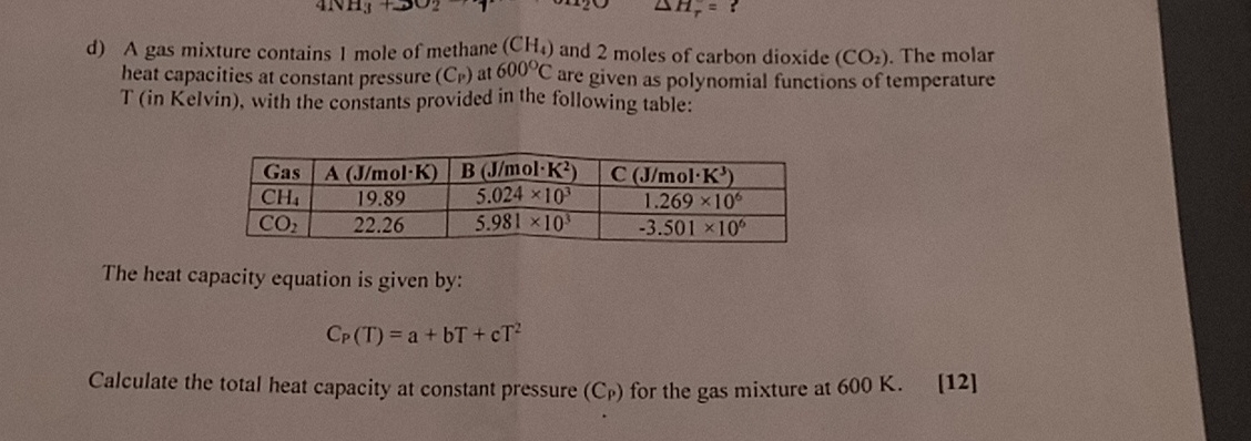Solved d) ﻿A gas mixture contains 1 ﻿mole of methane (CH4) | Chegg.com