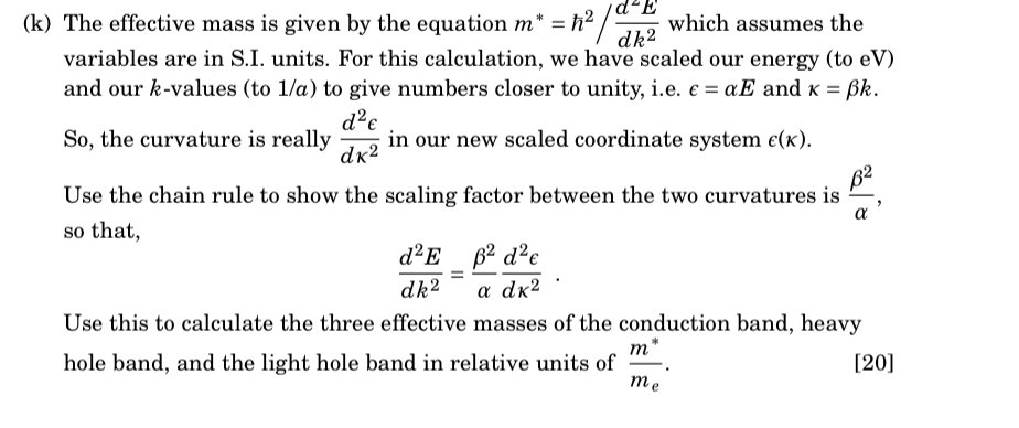 Solved (k) ﻿The effective mass is given by the equation | Chegg.com