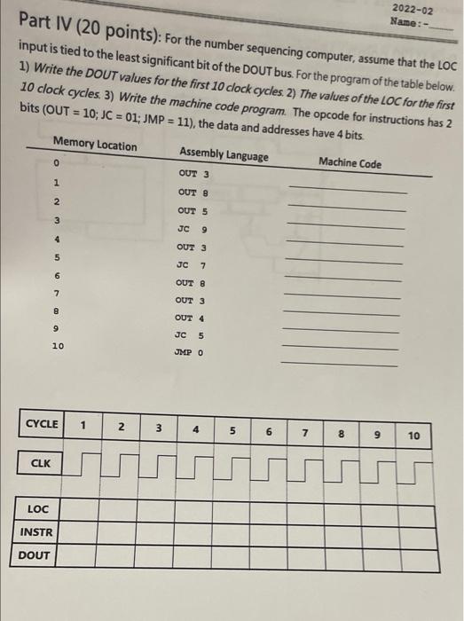 Solved 2022-02 Name:- Part IV (20 points): For the number | Chegg.com