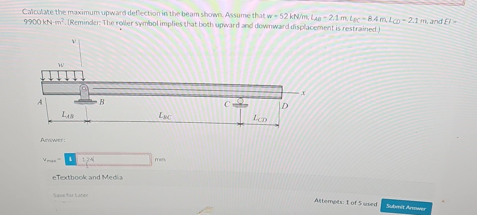 Solved Calculate the maximum upward deflection in the beam | Chegg.com