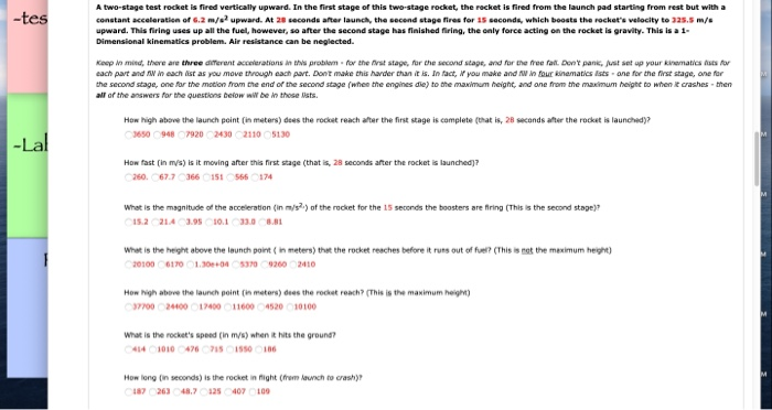 Solved -tes A two-stage test rocket is fired vertically | Chegg.com