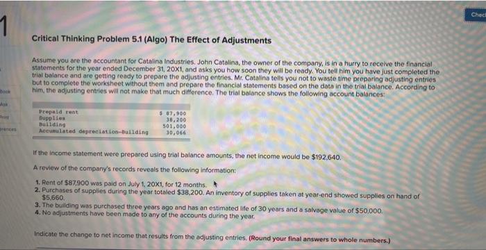 Solved Critical Thinking Problem 5.1 (Algo) The Effect of | Chegg.com