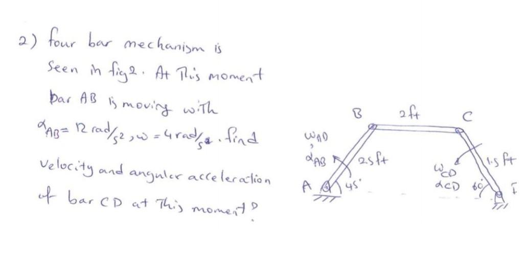 Solved 2) four bar mechanism is seen in fig 2. At this | Chegg.com
