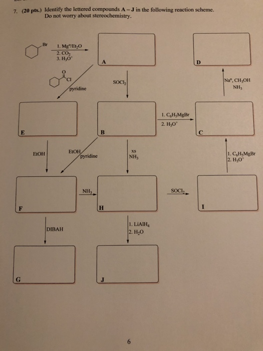 Solved 7. (20 pts.) Identify the lettered compounds A-J in | Chegg.com