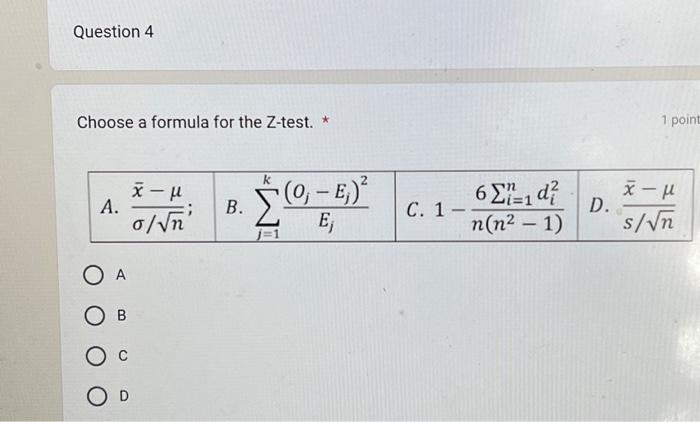 Solved Choose a formula for the T-test. * 1 point A. | Chegg.com