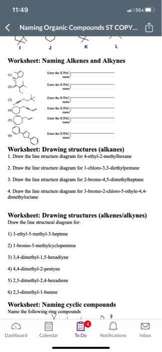 Solved Worksheet: Naming Alkenes and Alkynes Eater the IUPhe | Chegg.com