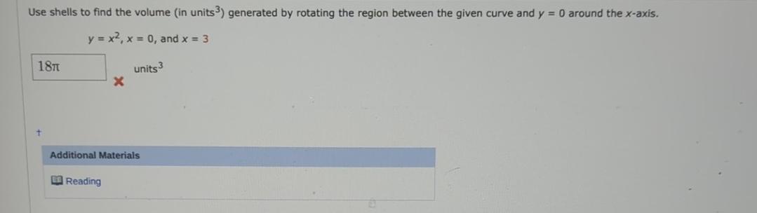 Solved Use shells to find the volume (in units ?3 ) | Chegg.com