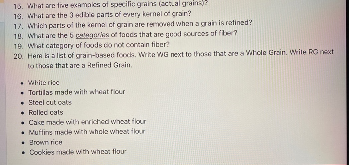 Solved 15. What are five examples of specific grains (actual | Chegg.com