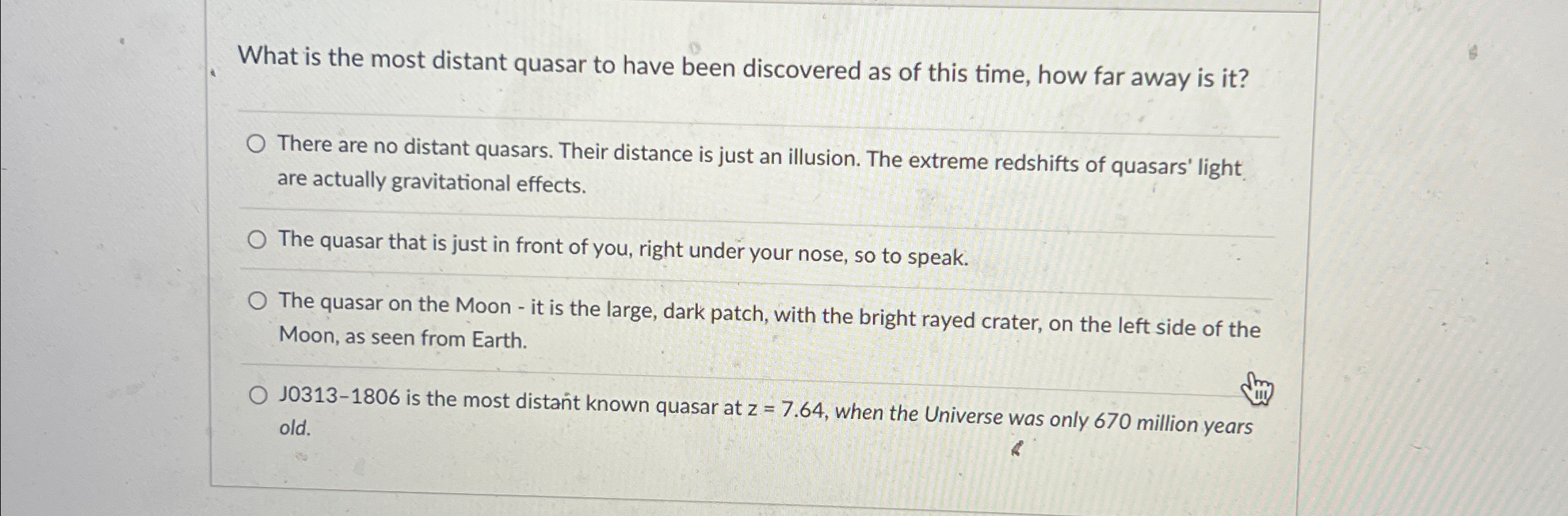 Solved What is the most distant quasar to have been | Chegg.com
