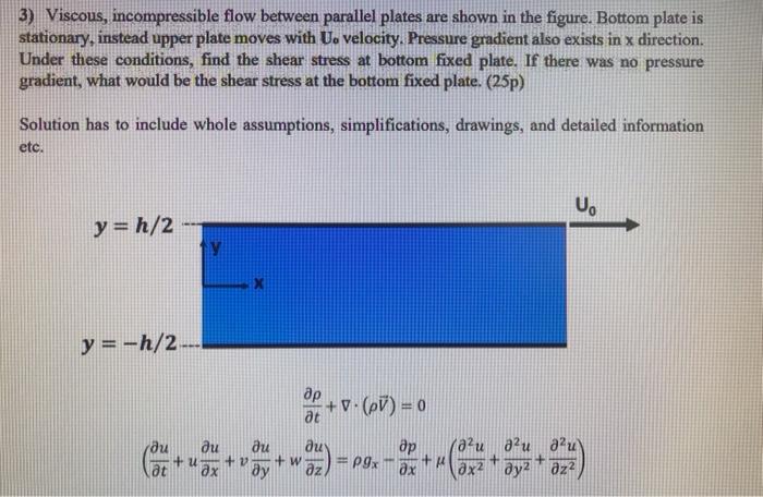 Solved 3) Viscous, incompressible flow between parallel | Chegg.com