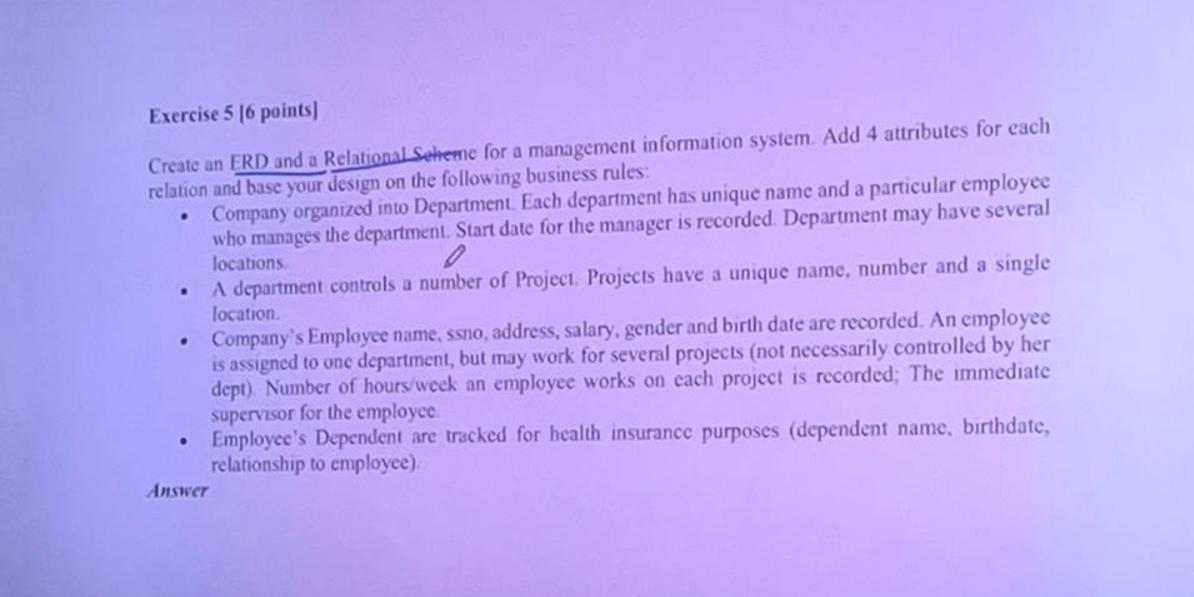Solved Exercise 5 [6 ﻿points]Create an ERD and a Relational | Chegg.com