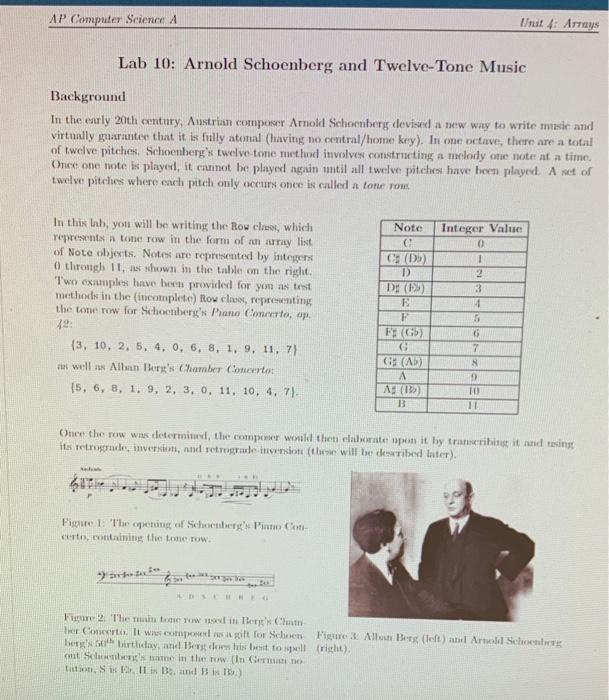 Solved Lab 10: Arnold Schoenberg and Twelve-Tone Music | Chegg.com