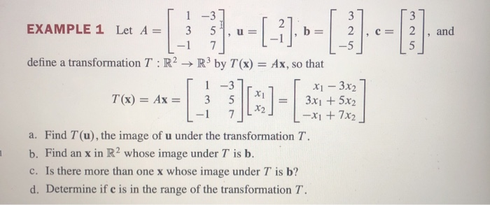 Solved 3 2 and 7 1-3 3 EXAMPLE 1 Let A = 3 5 b= 2 -1 -5 | Chegg.com