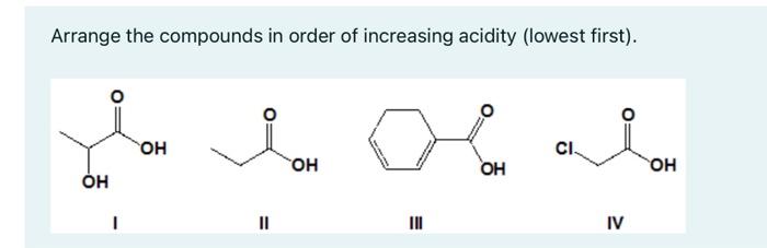 Solved Arrange the compounds in order of increasing acidity | Chegg.com