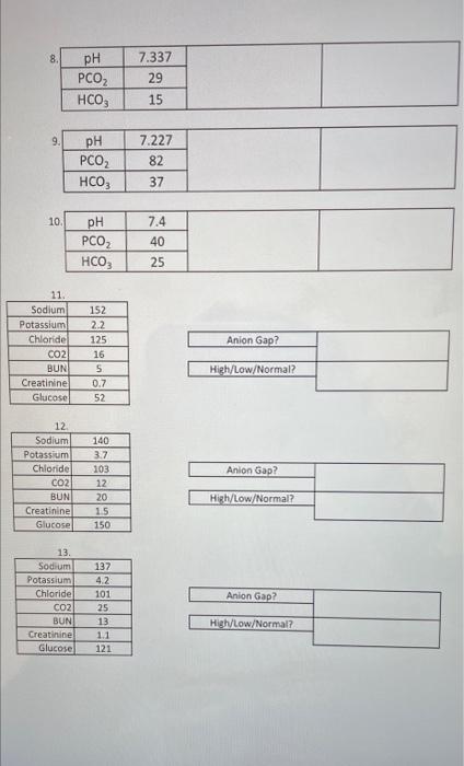 Name: Acid-Base identification Normal ABG pH | Chegg.com