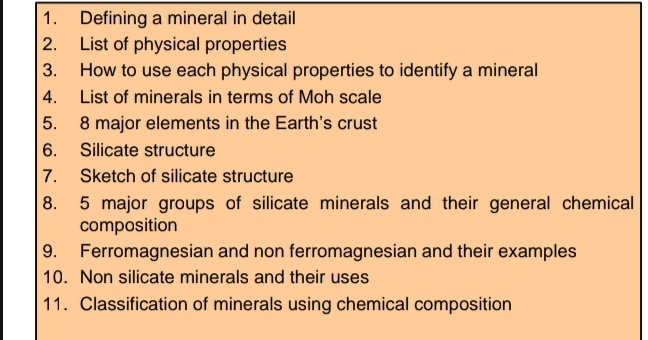 Solved Defining a mineral in detailList of physical | Chegg.com