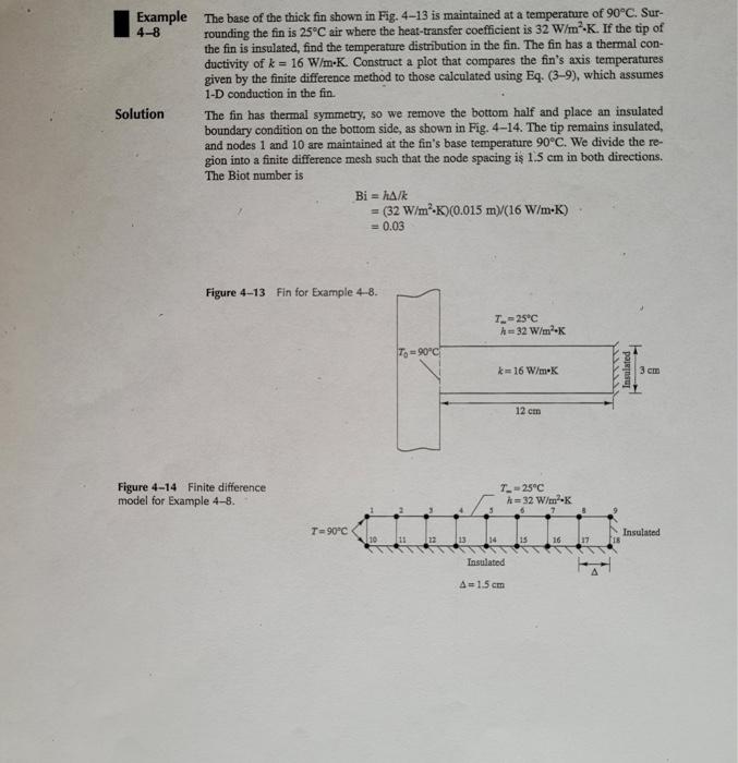 Solved Example 4-8 Solution The base of the thick fin shown | Chegg.com