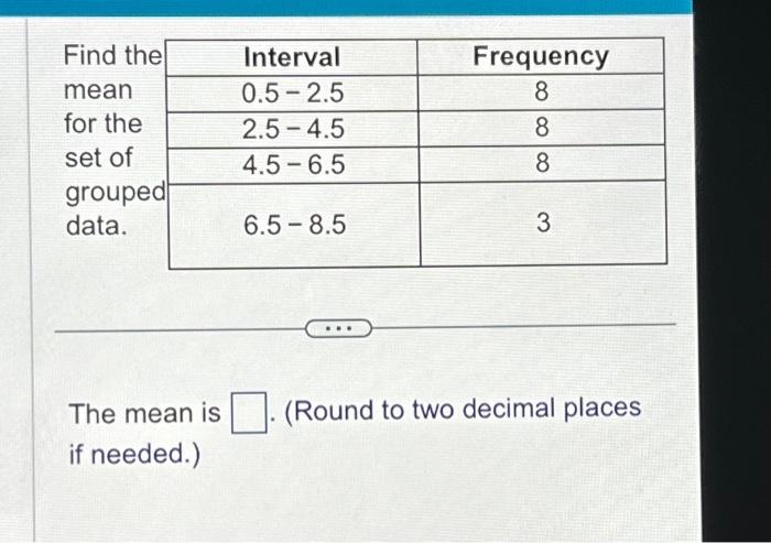 Solved Find the mean for the set of grouped data. The mean | Chegg.com