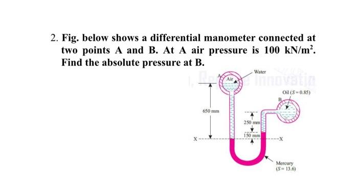 Solved 1. Fig shows a U-tube differential manometer | Chegg.com