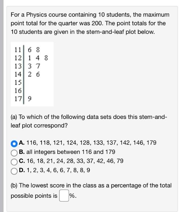 Solved For a Physics course containing 10 students, the | Chegg.com