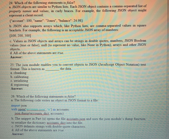  Solved 24 Following Statements False Json Objects Similar Python