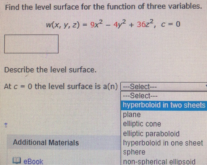 Solved Find the level surface for the function of three | Chegg.com