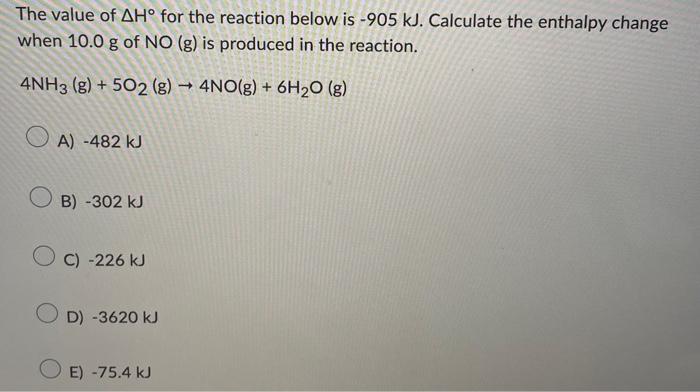 Solved The value of AH° for the reaction below is -905 kJ. | Chegg.com