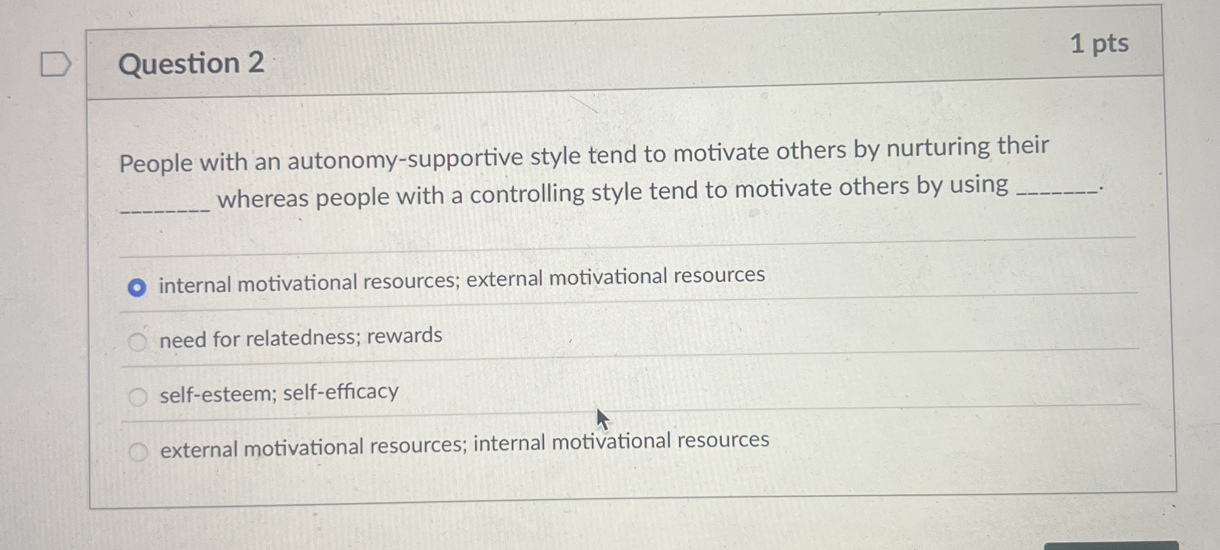 Solved Question 21 ﻿ptsPeople with an autonomy-supportive | Chegg.com