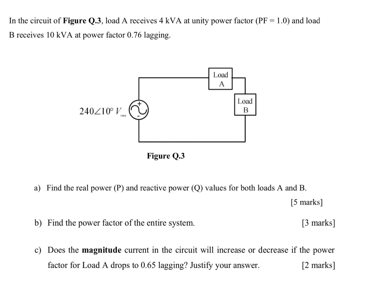 Solved In the circuit of Figure Q.3, ﻿load A receives 4 ﻿kVA | Chegg.com