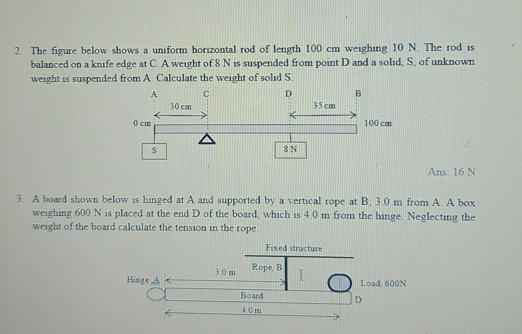 Solved 2. The figure below shows a uniform horizontal rod of | Chegg.com