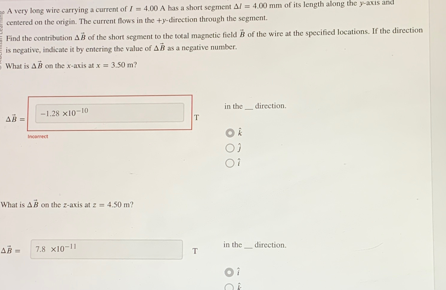 Solved A very long wire carrying a current of I=4.00A has a | Chegg.com