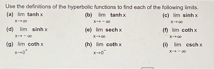Solved Use the definitions of the hyperbolic functions to | Chegg.com