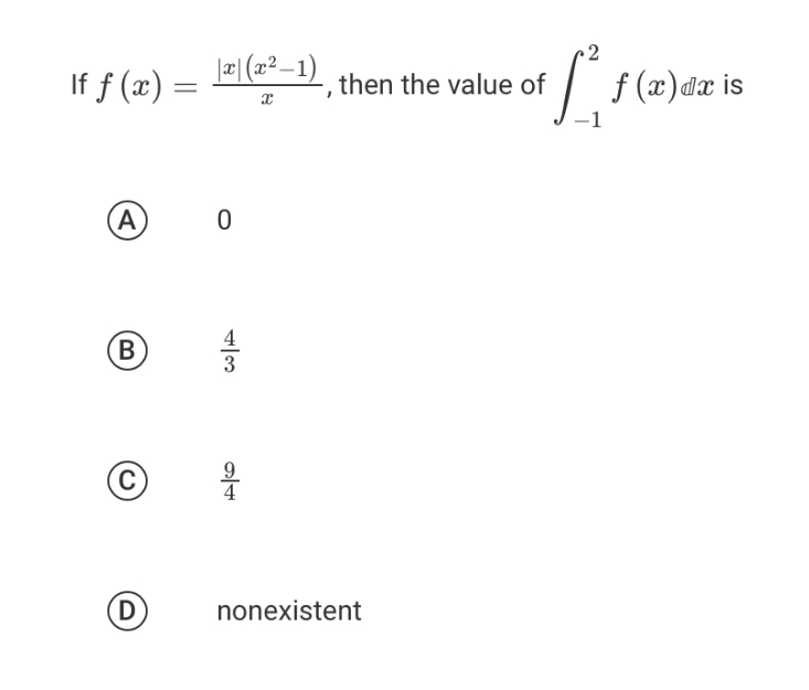 Solved If f(x)=|x|(x2-1)x, ﻿then the value of ∫-12f(x)dx | Chegg.com