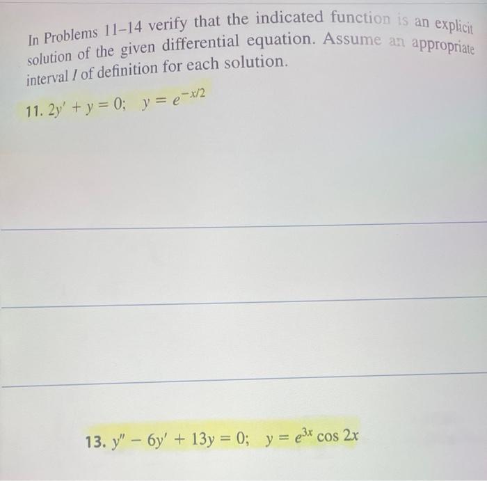Solved In Problems 11-14 verify that the indicated function | Chegg.com