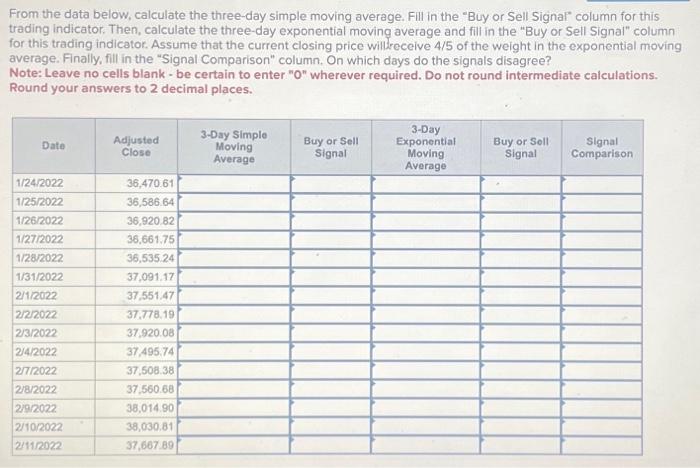 From the data below, calculate the three-day simple | Chegg.com