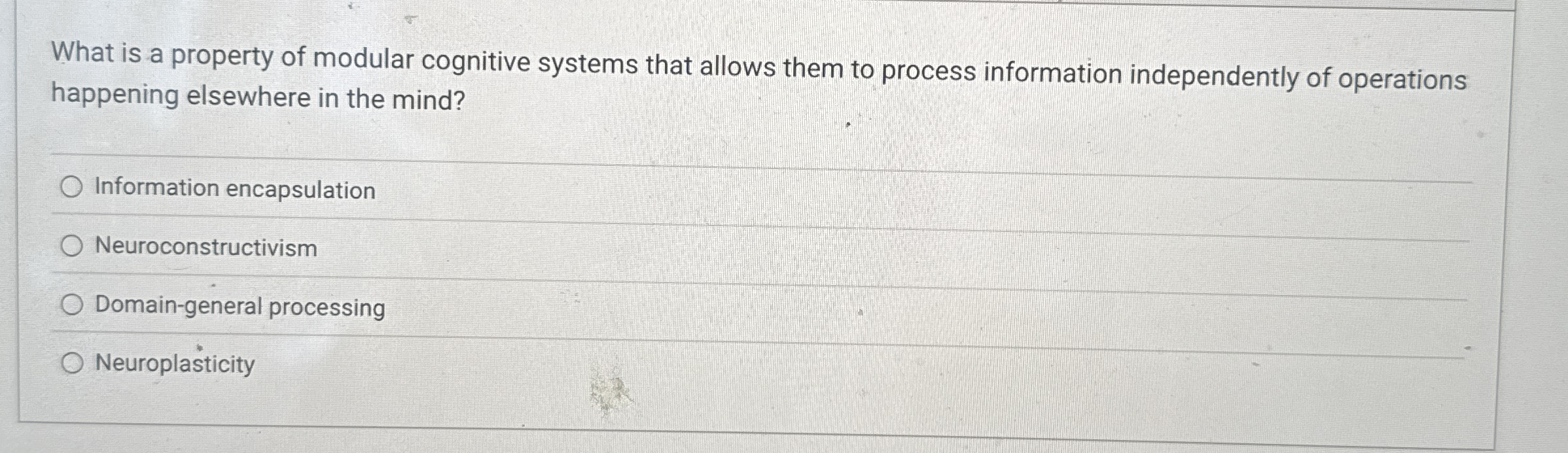 Solved What is a property of modular cognitive systems that | Chegg.com