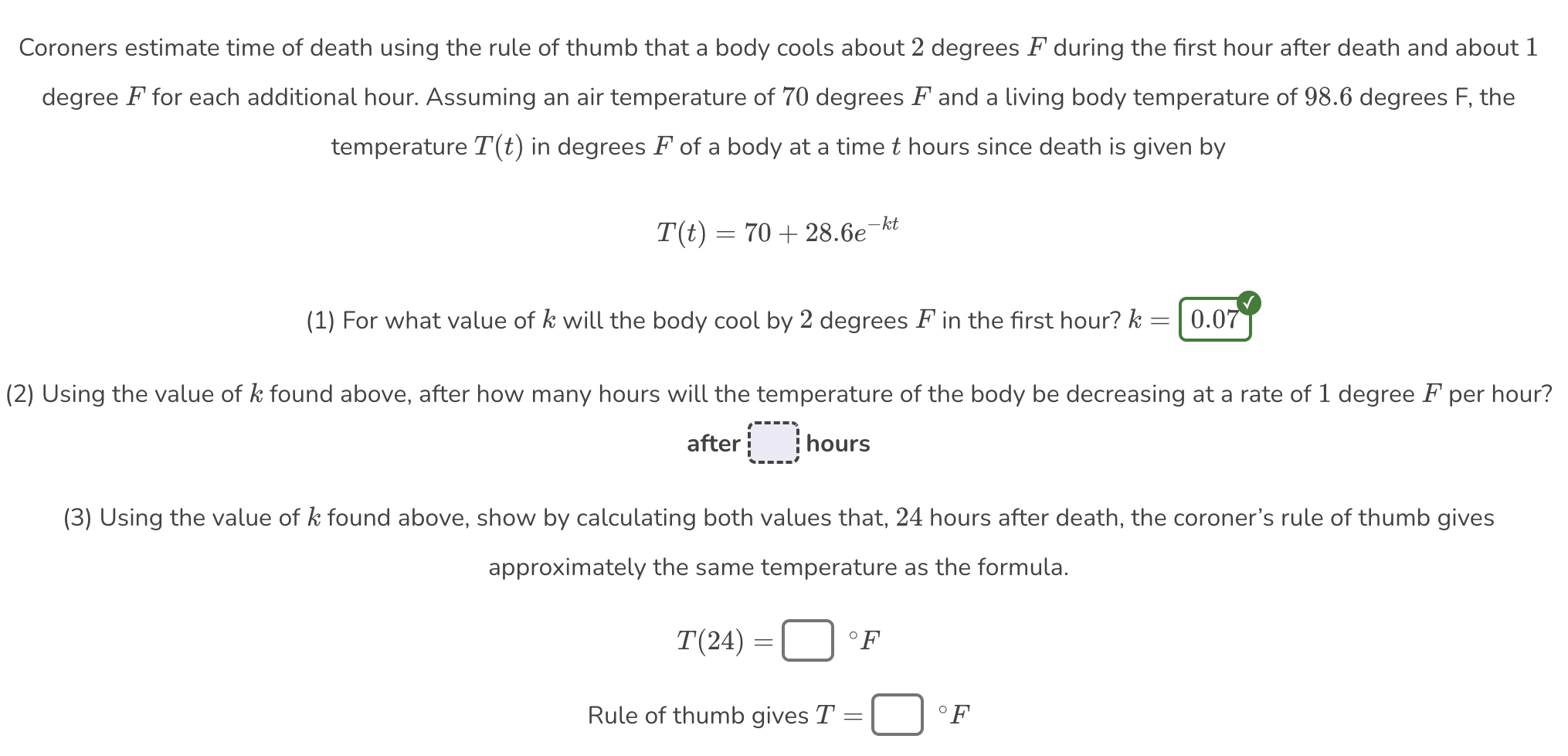 Solved Coroners estimate time of death using the rule of | Chegg.com