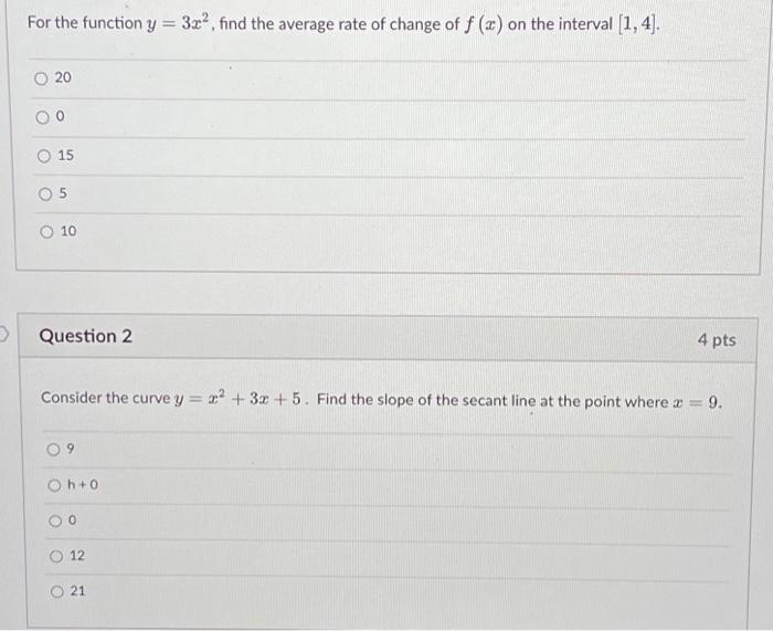 Solved For the function y=3x2, find the average rate of | Chegg.com